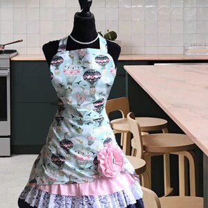 Cute Womens Apron With Air Balloons Apron for Women in Pink and Navy ...