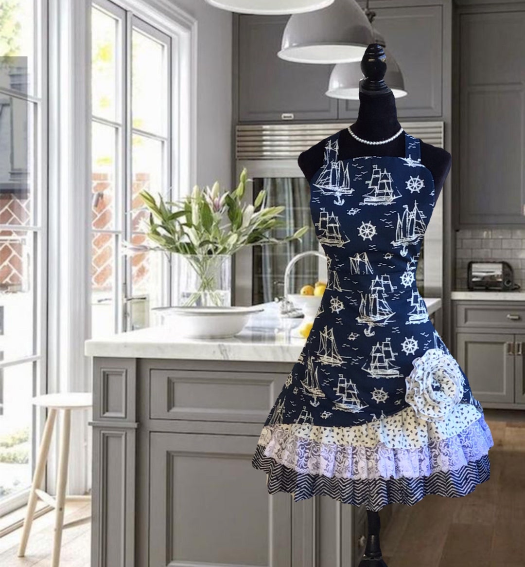 Beautiful Womens Apron With Nautical Theme Farmhouse Apron Retro Apron ...
