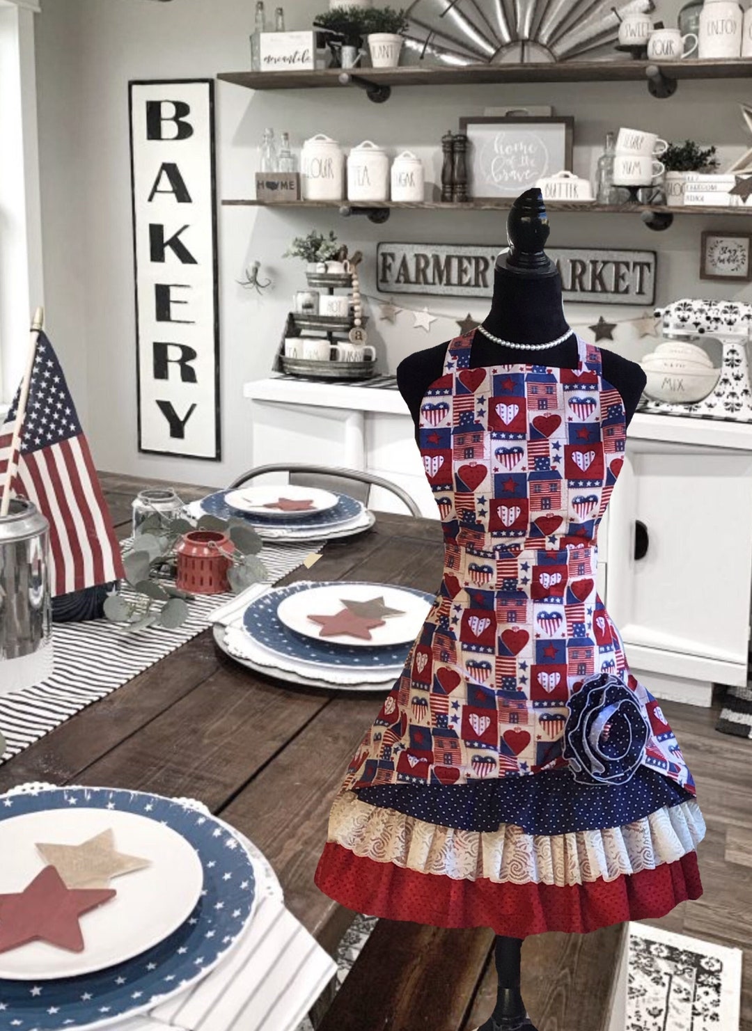 Womens Patriotic Apron; Womens Farmhouse Apron; Fourth of July Apron ...
