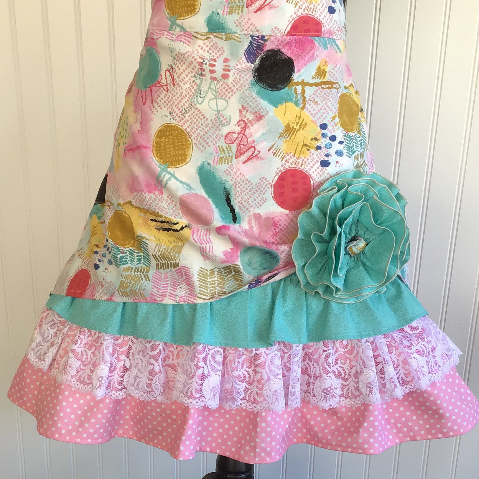 Cute Turquoise and Pink Apron Apron for Women Fun Colorful | Etsy