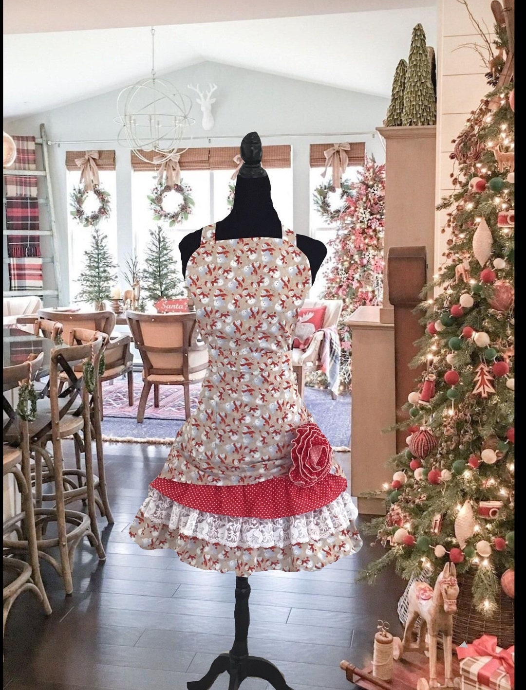 Womens Christmas Apron With Snowmen and Candy Canes Christmas Party ...