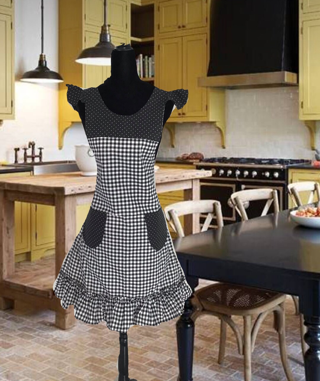 Retro Womens Apron With Ruffles on Shoulders Crisscrossed Apron Straps ...