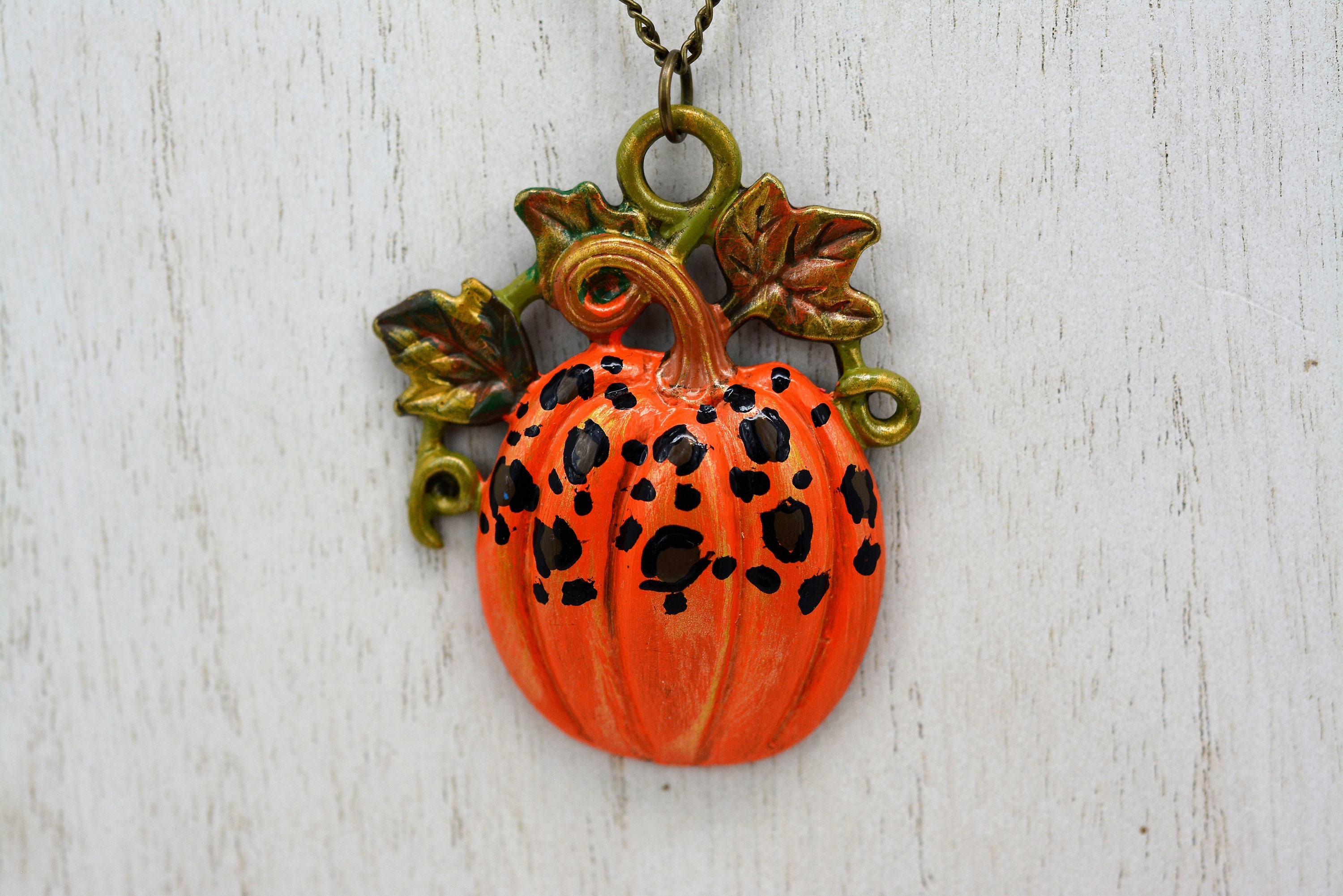 Pumpkin Pendant, Hand Painted Pumpkin Pendant, Metal Pumpkin Pendant ...