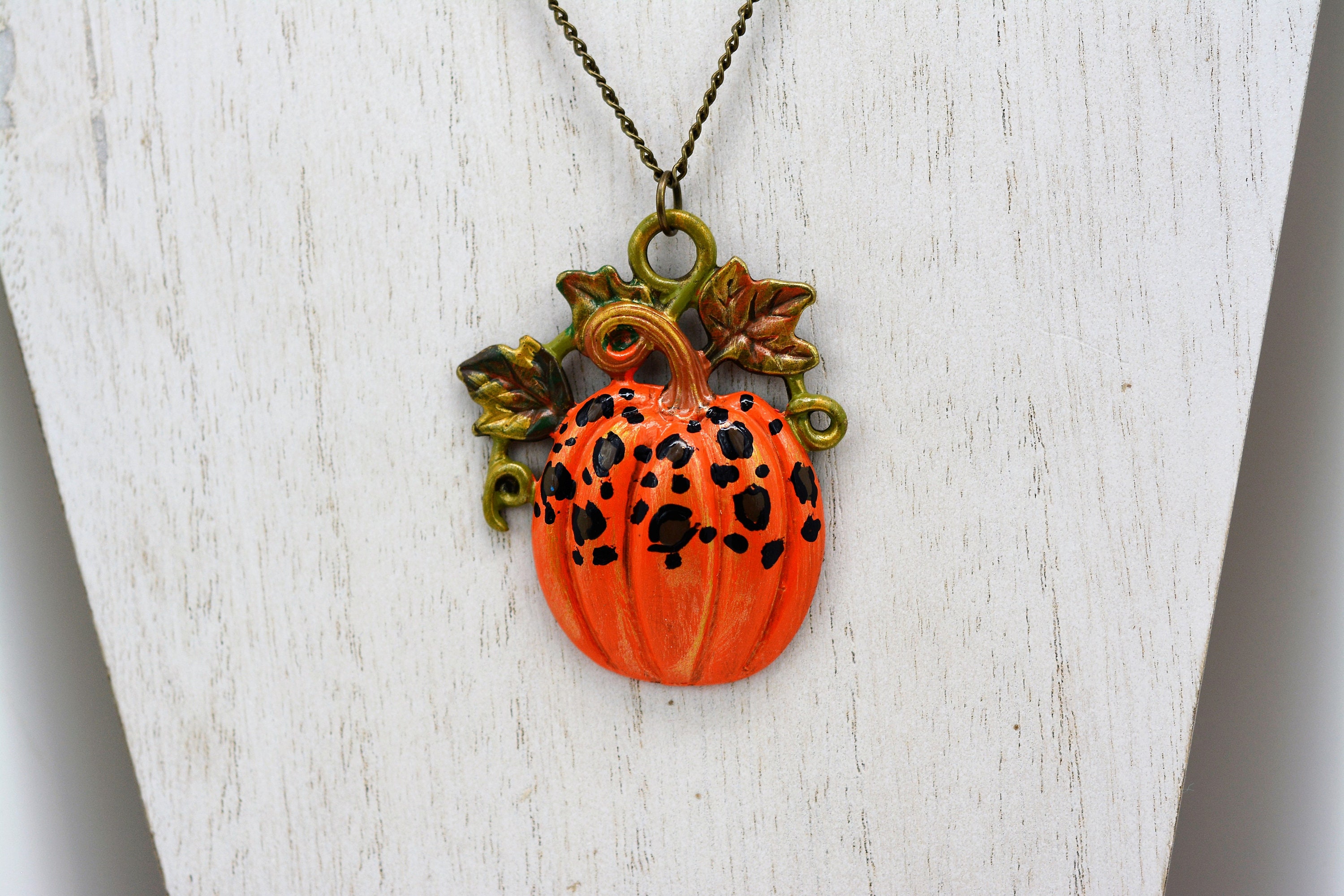 Pumpkin Pendant, Hand Painted Pumpkin Pendant, Metal Pumpkin Pendant ...