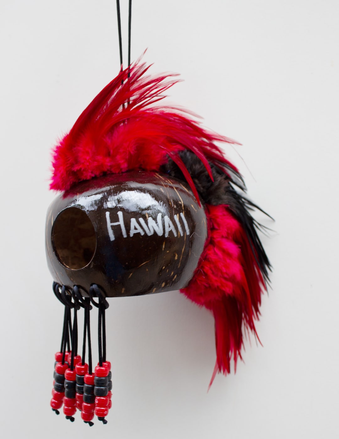 Large Coconut Shell Hawaiian Warrior Ikaika Makaki'i Mask Feather ...