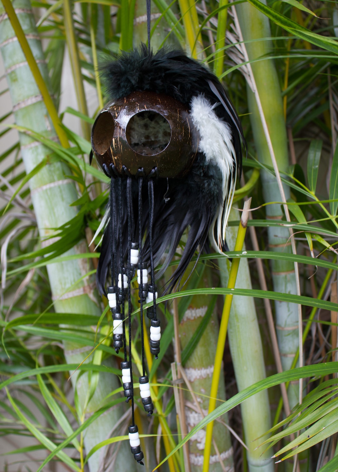 Full Feather Large Hawaiian Warrior Ikaika Makaki'i Mask Coconut Shell ...