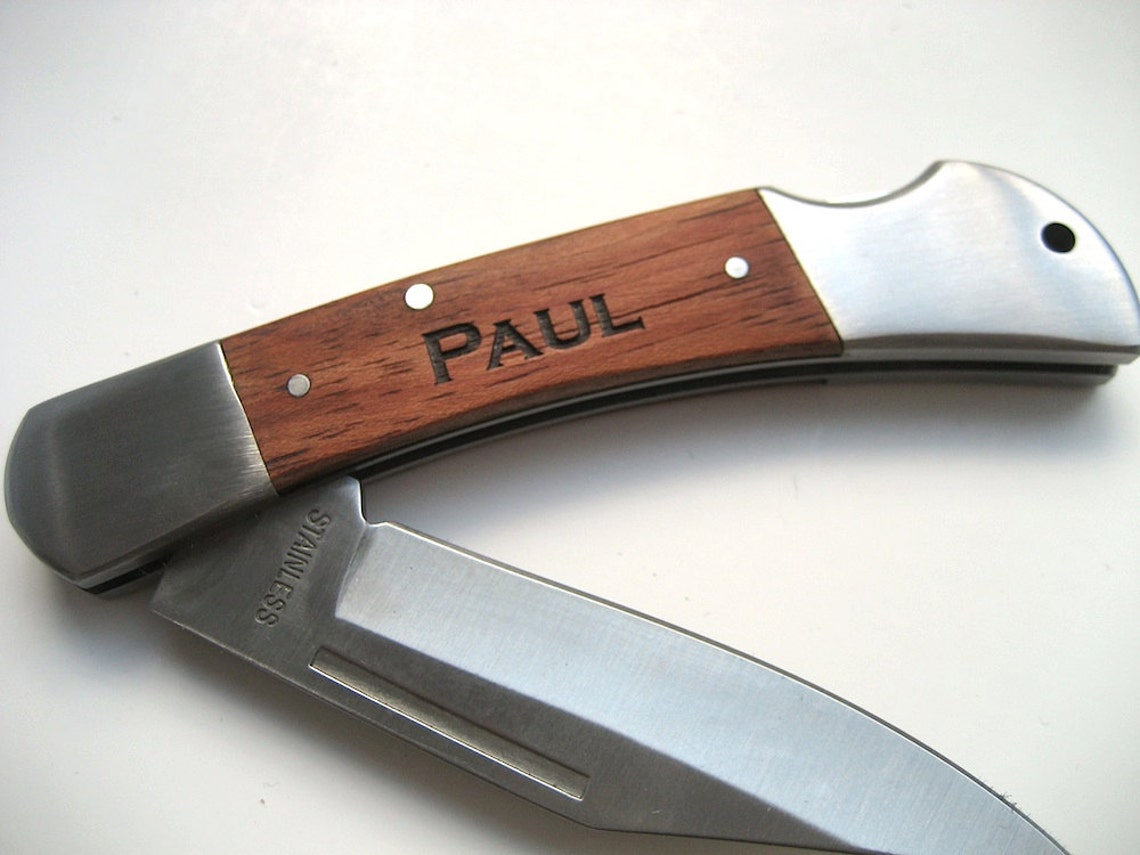 Engraved Knife - Wood Handle Pocket Knife – Personalized Groomsmen Gift ...