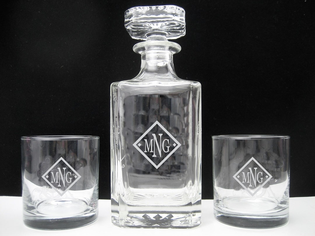 Engraved Decanter Set, Fathers Day Gift, Monogrammed Bar Set, Decanter ...