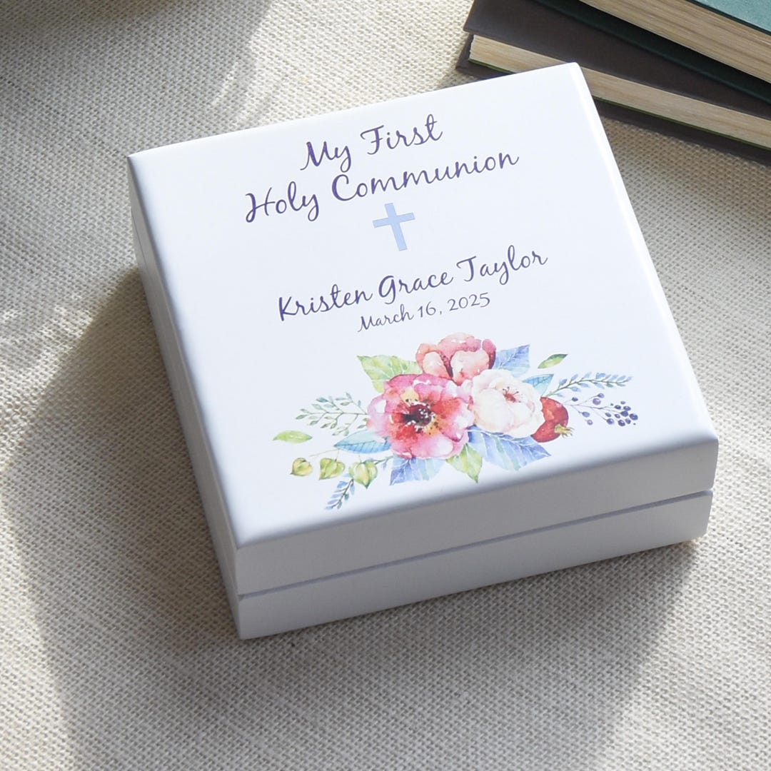 Personalized First Communion Keepsake Box Gift for Girl, Floral Design ...