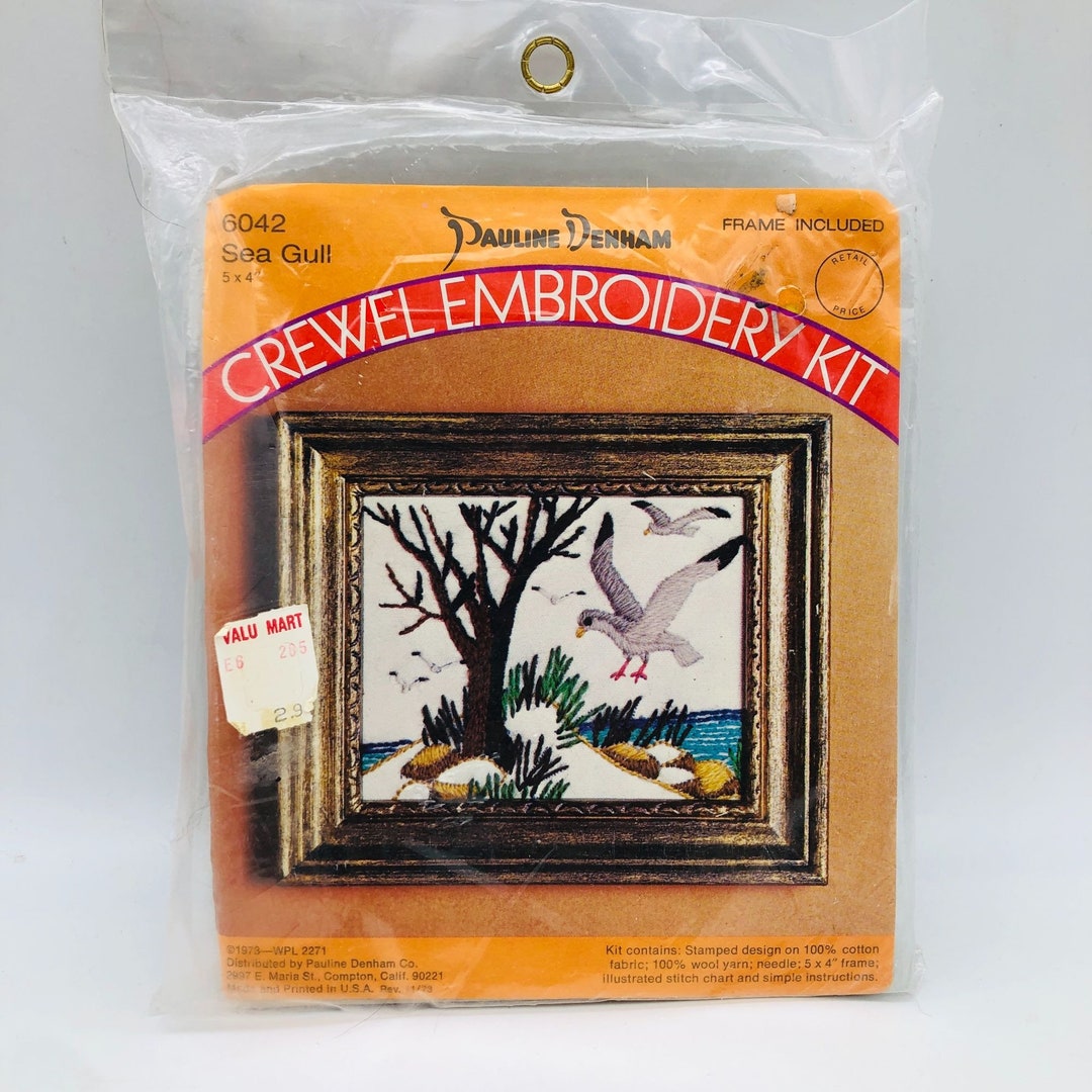 Vtg 70s New Seagull Crewel Embroidery Kit Paula Denham 6042 Wool Yarn ...