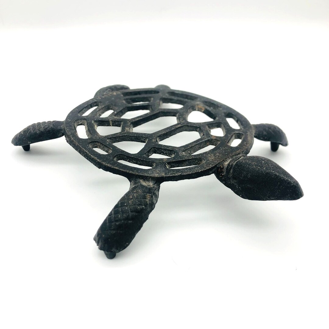 Vintage Cast Iron Turtle Trivet Taiwan Black Heavy - Etsy