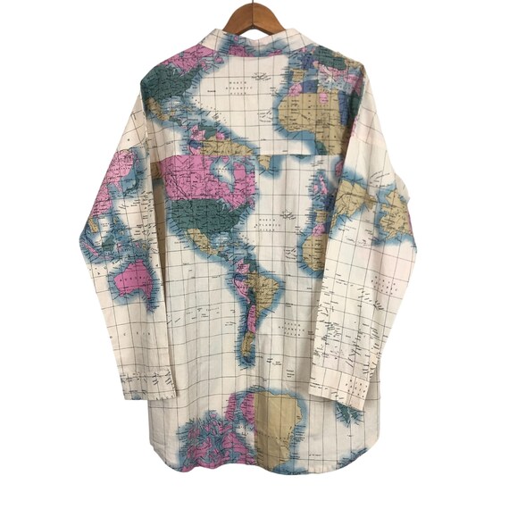 Vintage Y2K Signals Women's World Map Button Up Casua… - Gem