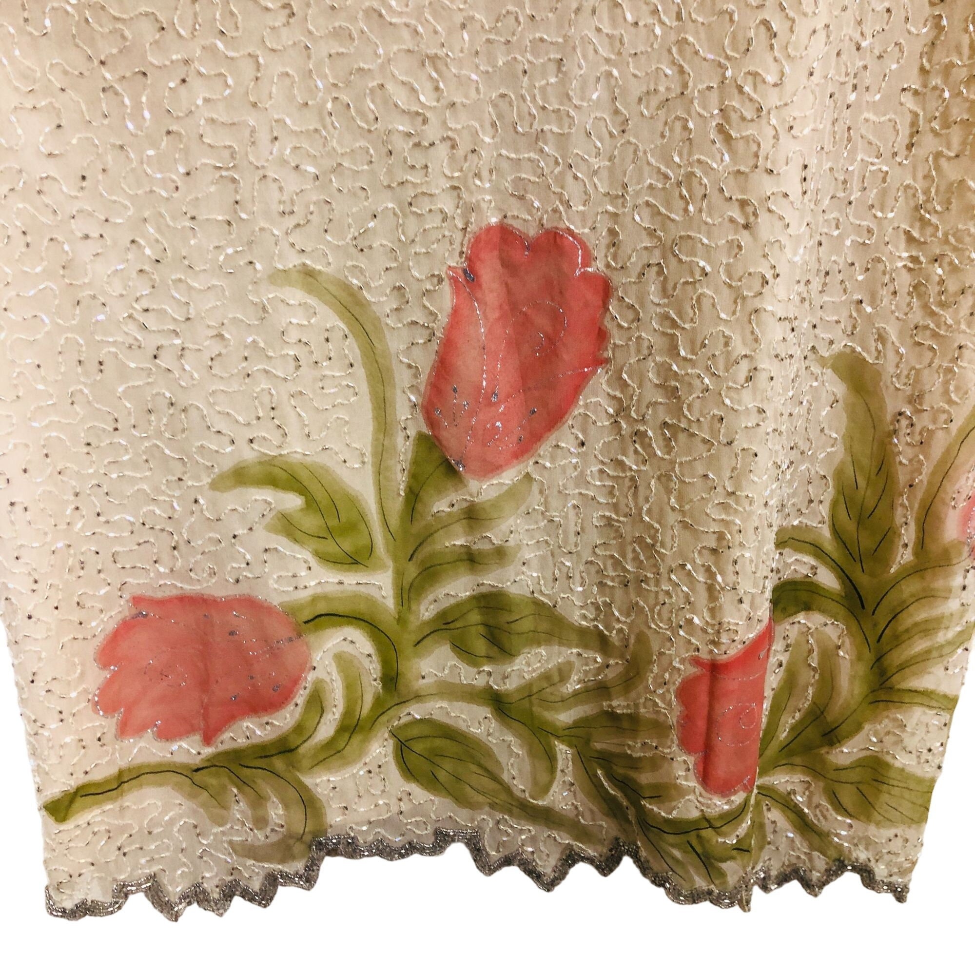 Laurence Kazar Paris New York Gown Size 12 PETITE Silk Beaded Floral ...