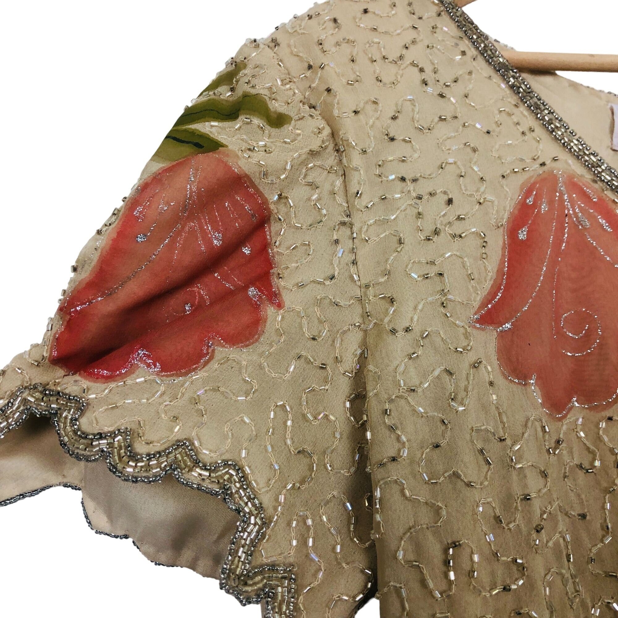 Laurence Kazar Paris New York Gown Size 12 PETITE Silk Beaded Floral ...