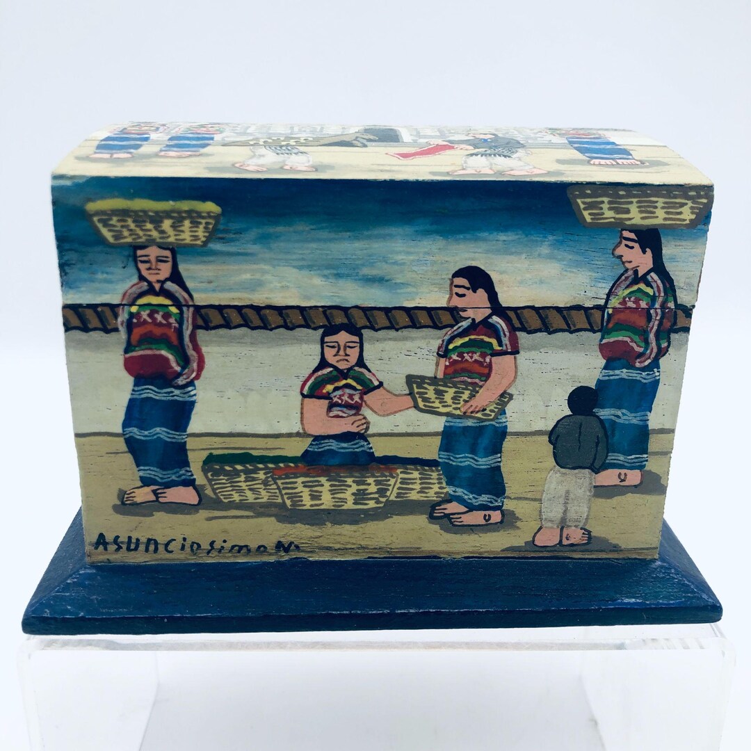 Handmade Hinged Wooden Storage Box Traditional Guatemalan Folk Art ...