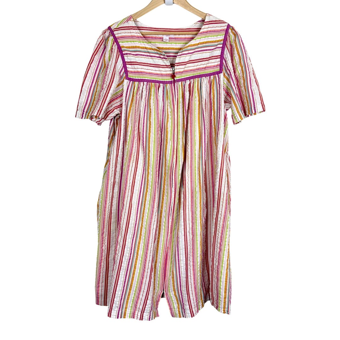 Vintage Go Softly Patio House Dress Size Large Multicolor Striped ...