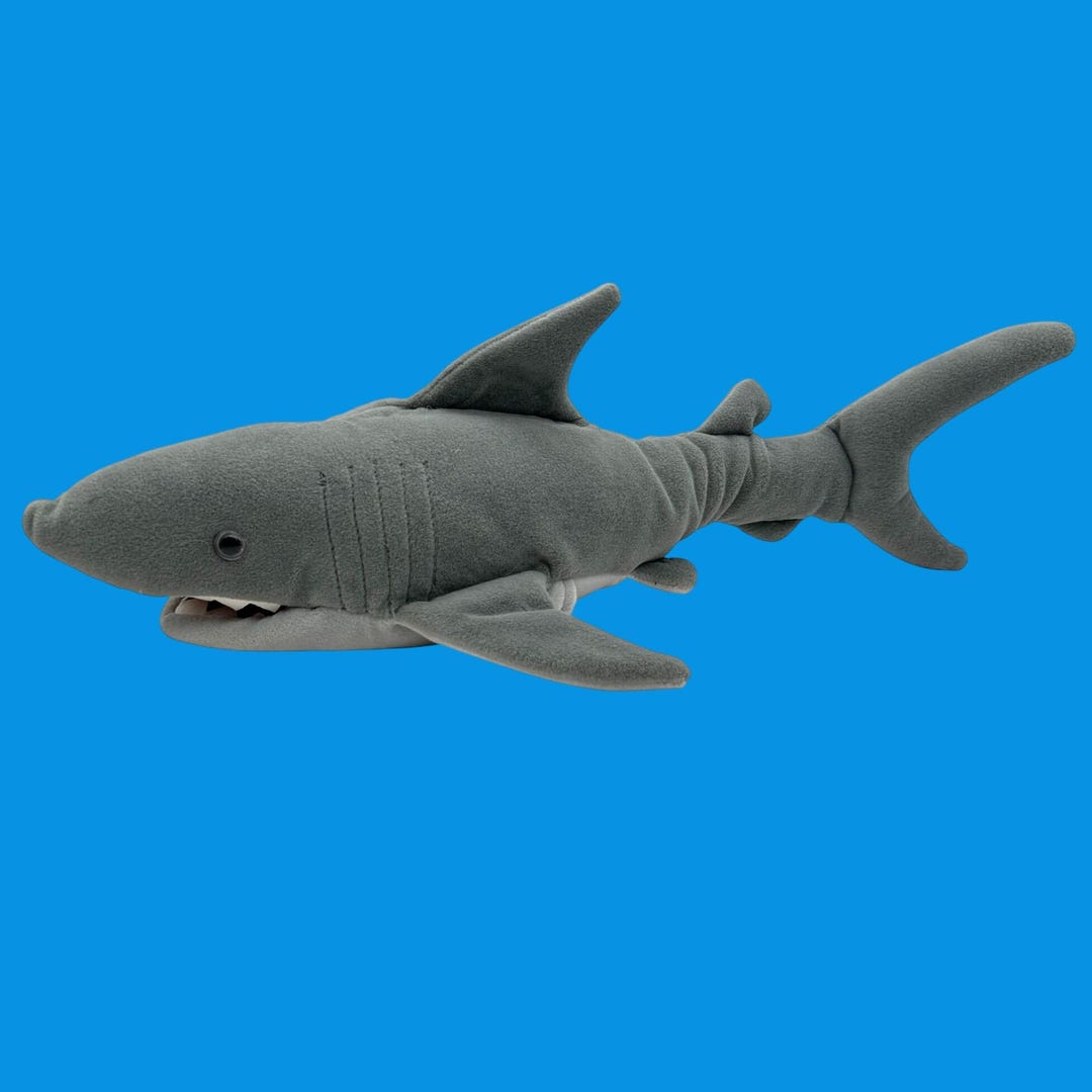 Folkmanis Folktails Shark Hand Puppet Plush 20" Gray Soft Stuffed ...