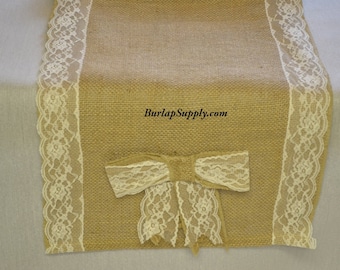 Burlap lace runner | Etsy