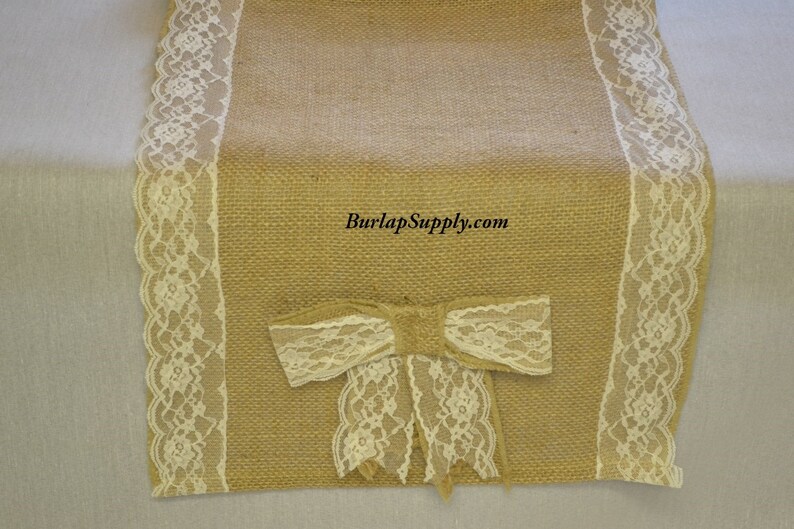 1020 Burlap Lace Table Runner With Bow 14 Inches Wide 108 | Etsy