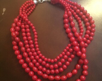 Red beaded necklace | Etsy