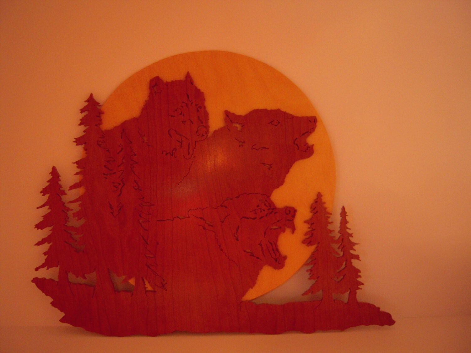 Wolf Pack Howling at the Full Moon in Cherry and Birch Fretwork - Etsy