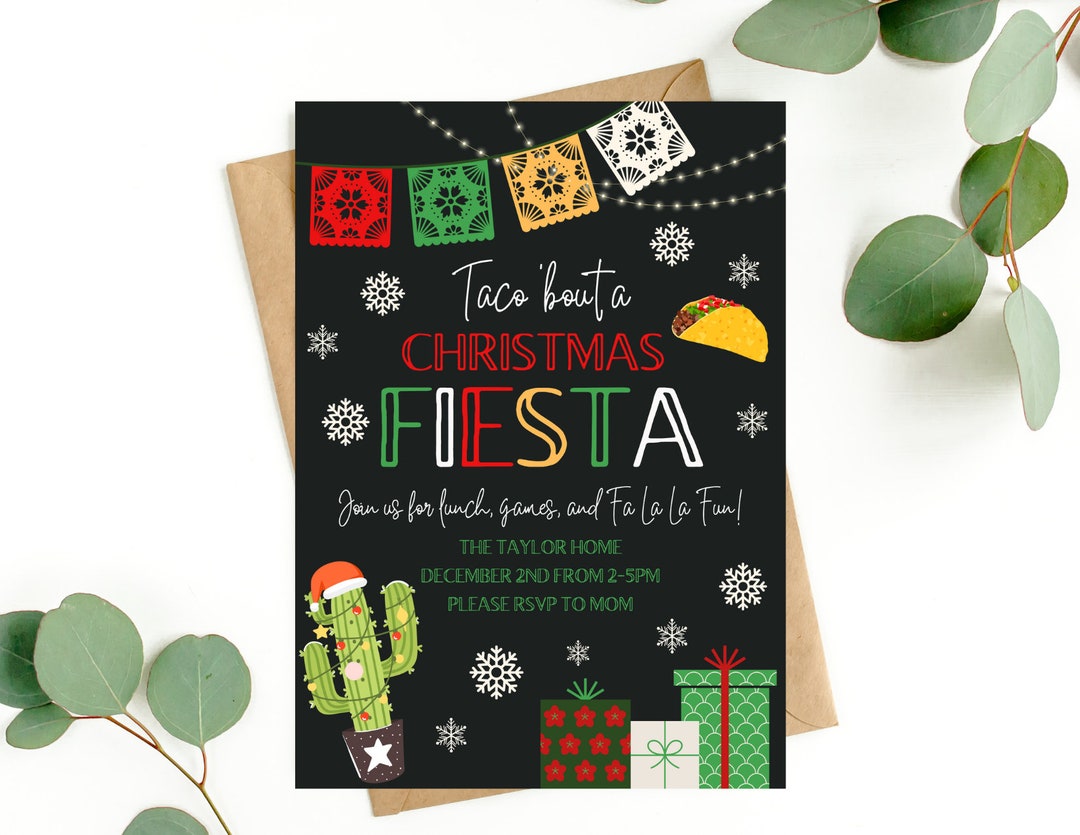 Christmas Party Invitation Holiday Fiesta Invite Taco Mexican Holiday Party Christmas Digital ...