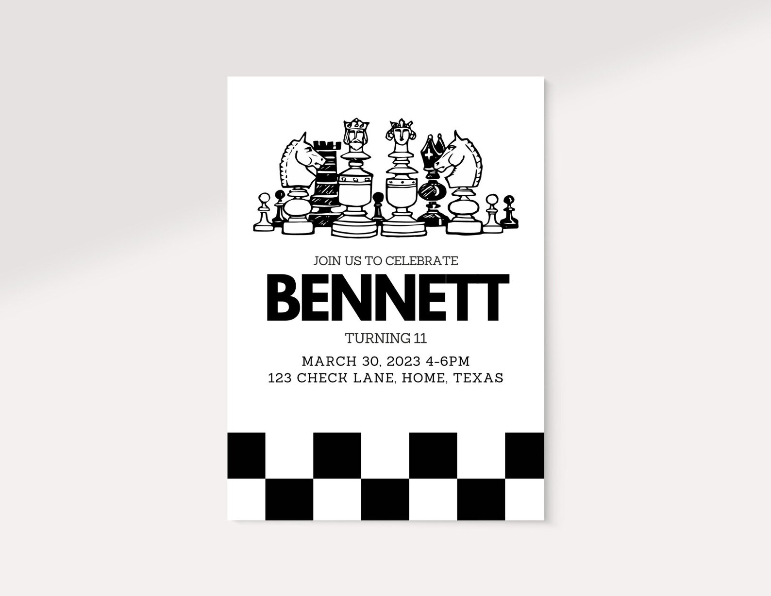 Chess Birthday Invitation for Chess Players Editable Chess Invite ...
