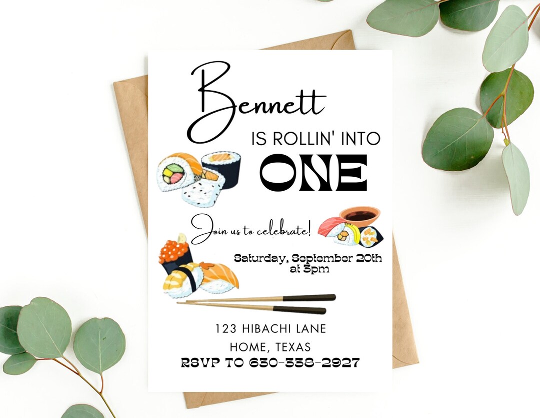 Sushi Birthday Invite for Sushi Hibachi Birthday Digital Template ...