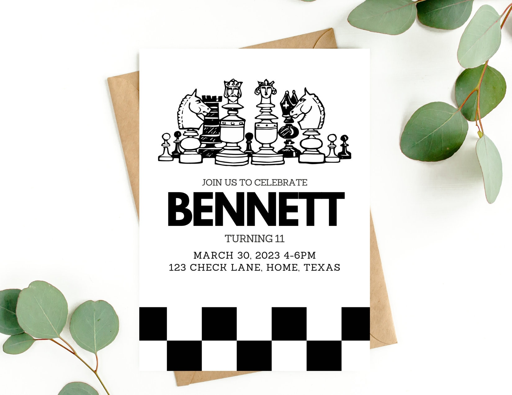 Chess Birthday Invitation for Chess Players Editable Chess Invite ...
