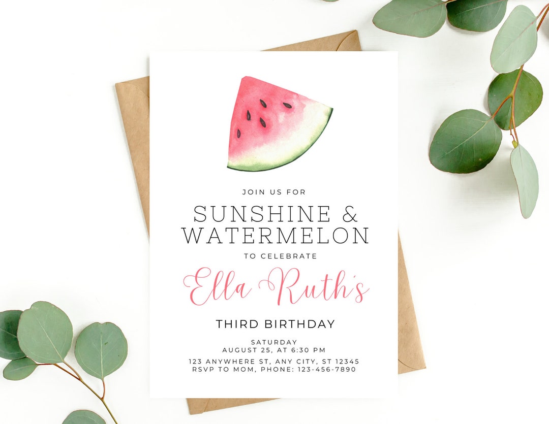 Watermelon Birthday Invitation for Summer Birthday Invite Digital ...
