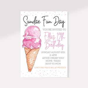 Ice Cream Birthday Invitation for Sundae Party Fun Birthday Invite With ...