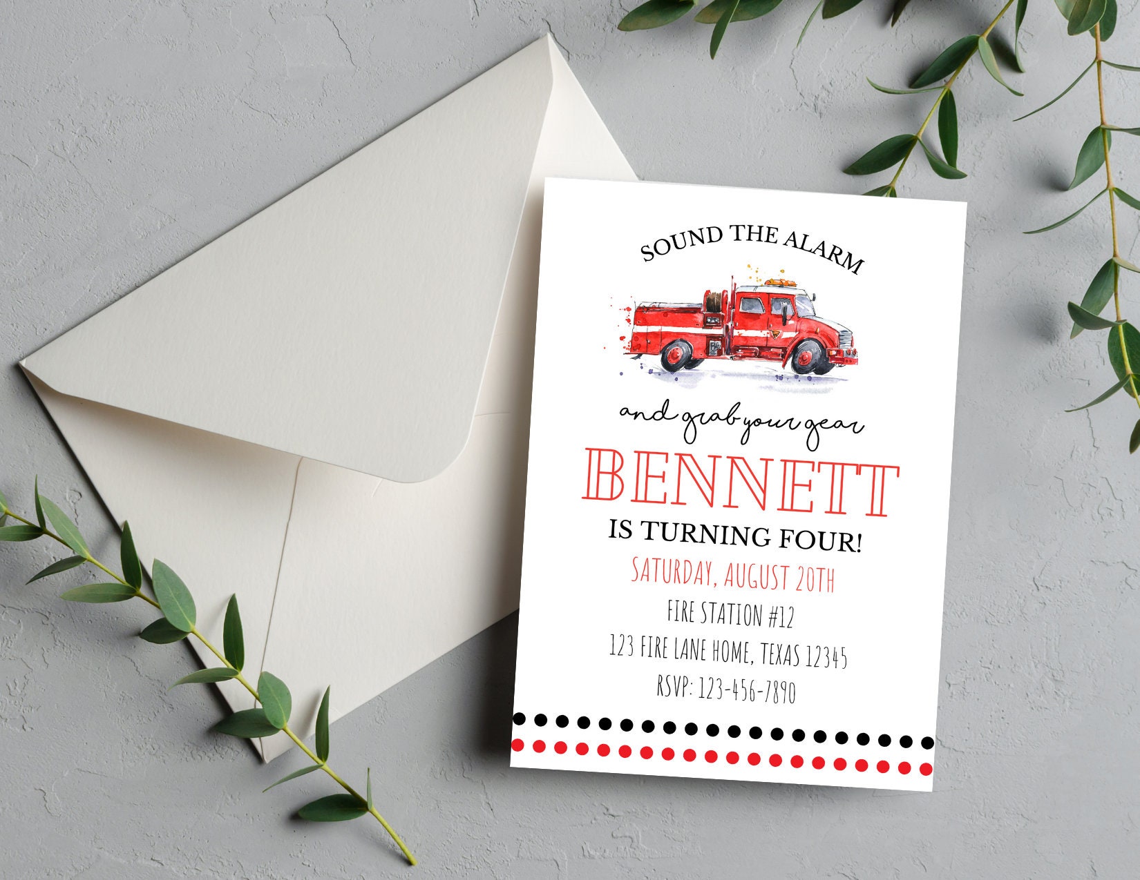 Firetruck Birthday Invitation for Boys Birthday Invite Editable Fire ...