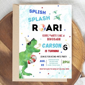 Dinosaur Splash Pad Birthday Invitation – Editable Canva Template ...