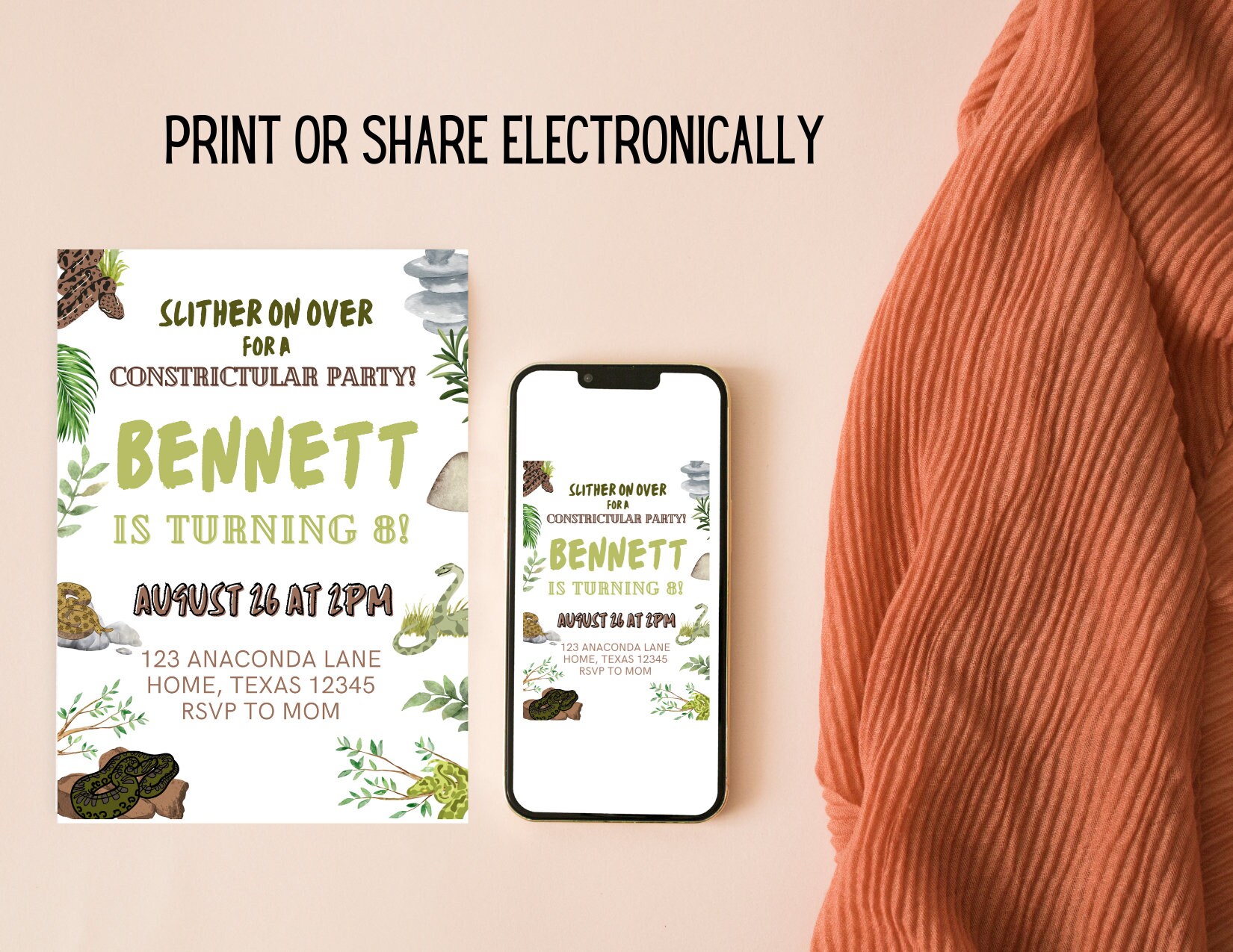 Snake Birthday Invitation Anaconda Birthday Slither Invite for Snake ...