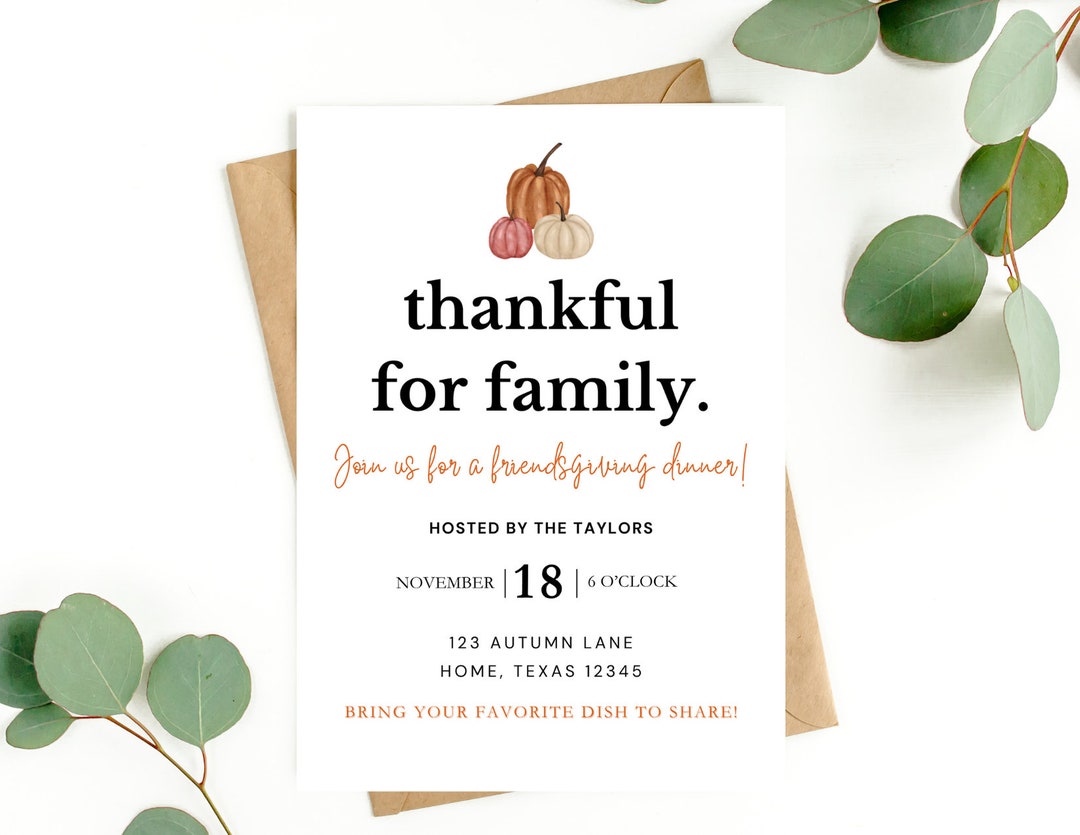 Thanksgiving Invitation Family Dinner Invite Digital Invite Editable ...