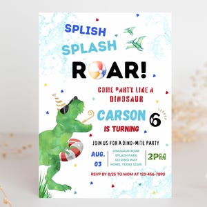 Dinosaur Splash Pad Birthday Invitation – Editable Canva Template ...
