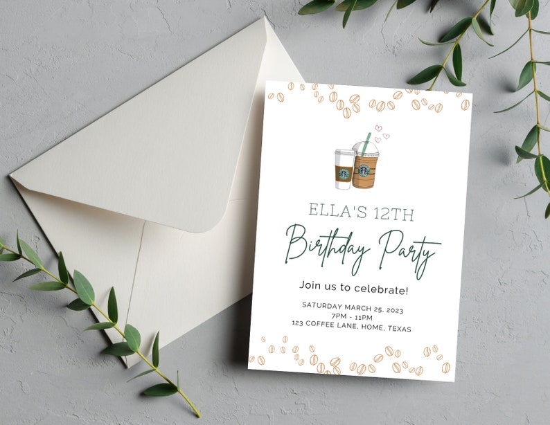 Coffee Birthday Invitation For Starbucks Birthday Invite Etsy