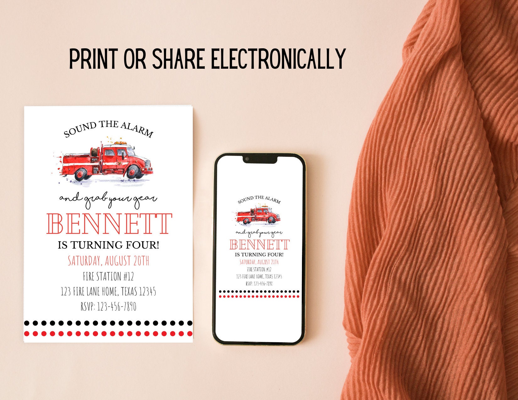 Firetruck Birthday Invitation for Boys Birthday Invite Editable Fire ...