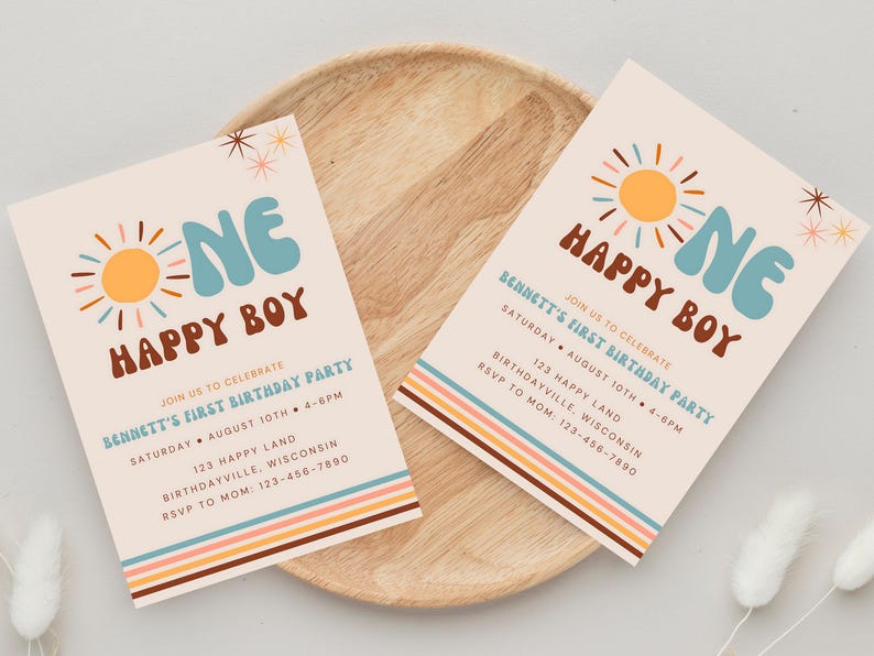 One Happy Boy Birthday Invitation Digital Invite for First Birthday ...