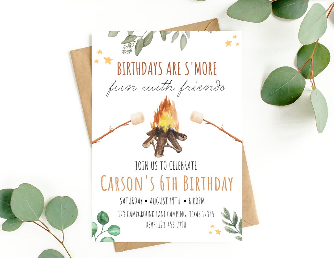 S’mores Birthday Party Invitation – Editable Canva Template | Digital ...