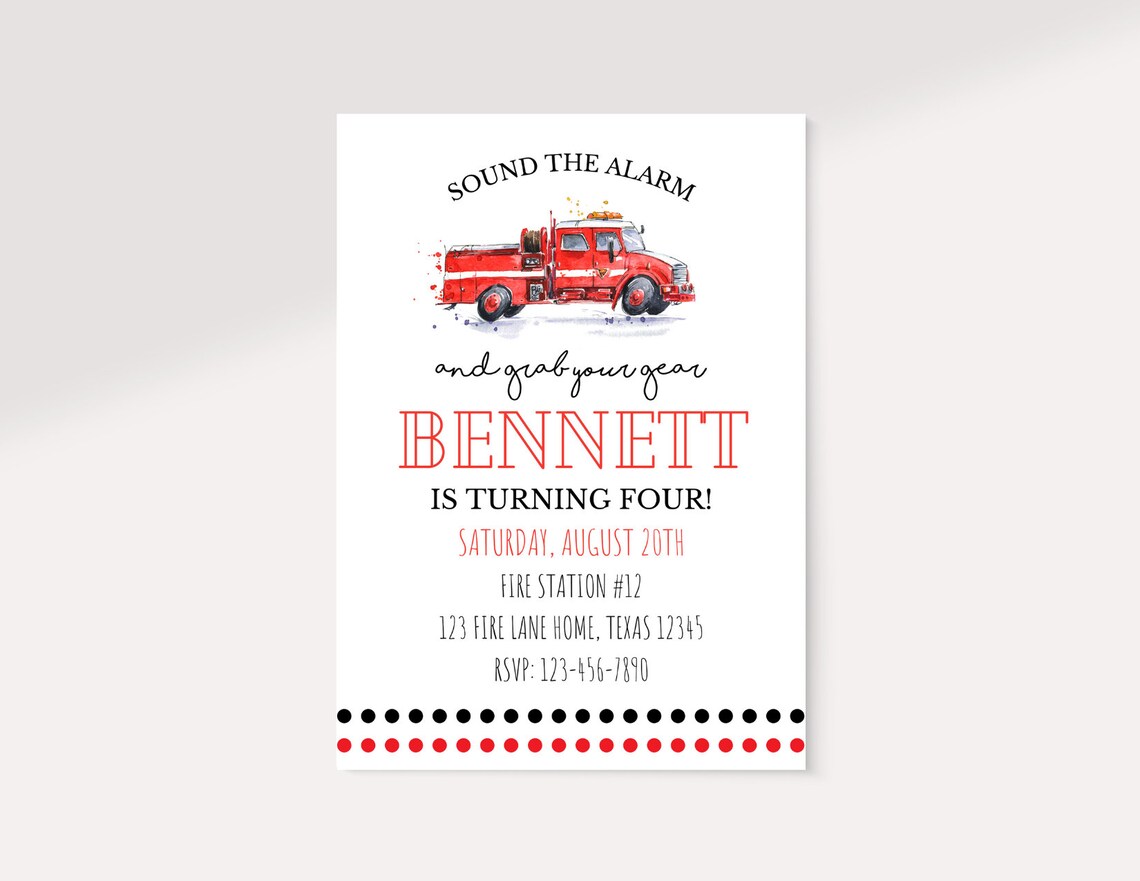 Firetruck Birthday Invitation for Boys Birthday Invite Editable Fire ...