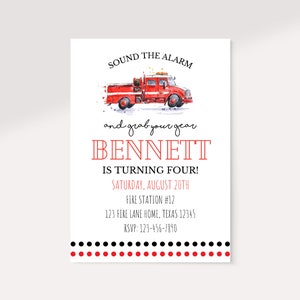 Firetruck Birthday Invitation for Boys Birthday Invite Editable Fire ...