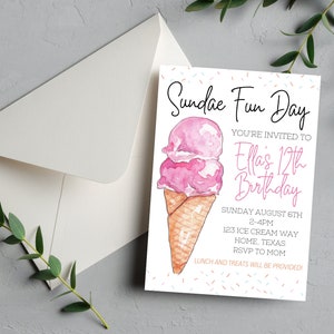 Ice Cream Birthday Invitation for Sundae Party Fun Birthday Invite With ...