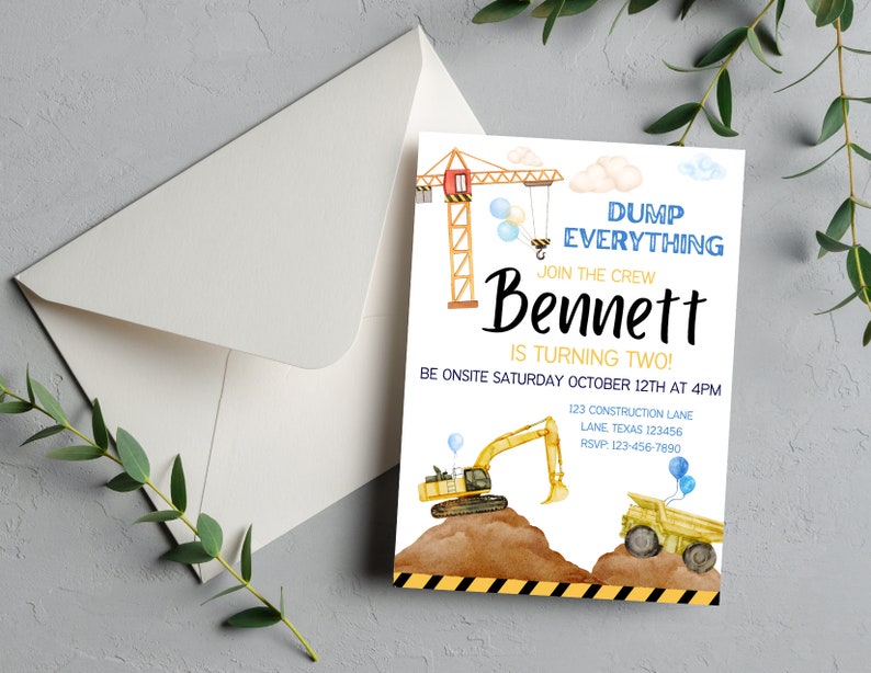 Construction Birthday Invitation for Boy Birthday Second Birthday ...