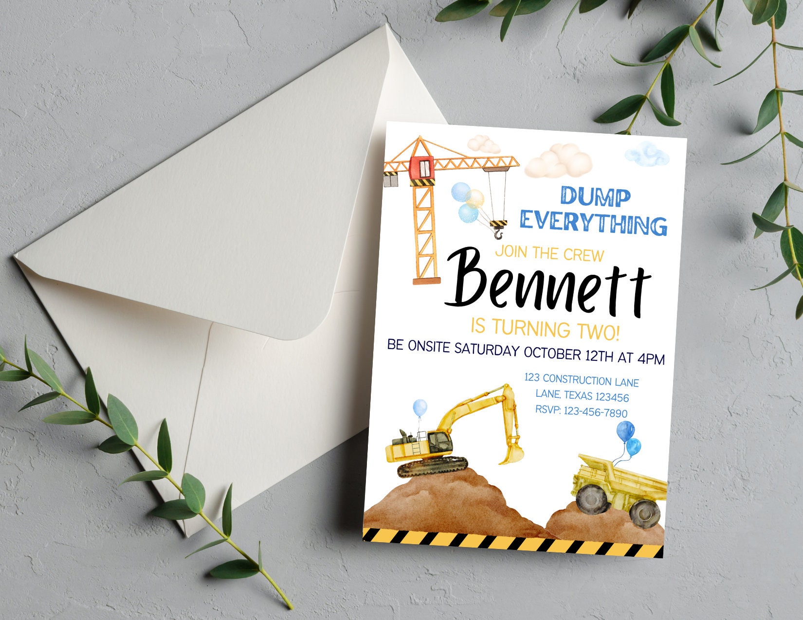 Construction Birthday Invitation for Boy Birthday Second - Etsy