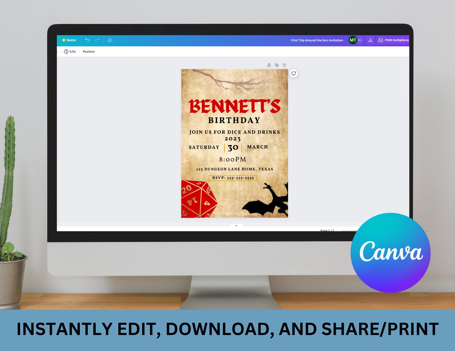 Dungeons and Dragons Birthday Invitation Role Playing Birthday Invite ...