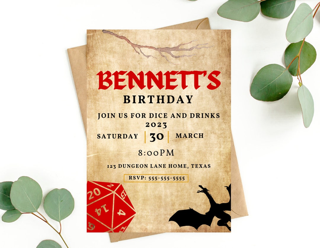 Dungeons and Dragons Birthday Invitation Role Playing Birthday Invite ...