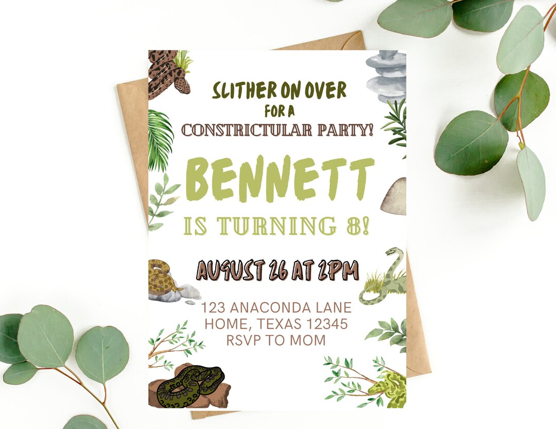 Snake Birthday Invitation Anaconda Birthday Slither Invite for Snake ...