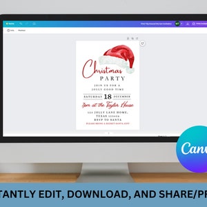 Christmas Party Invitation Holiday Gathering Santa Party Hat Invite for ...