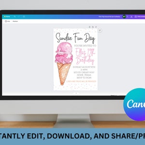 Ice Cream Birthday Invitation for Sundae Party Fun Birthday Invite With ...